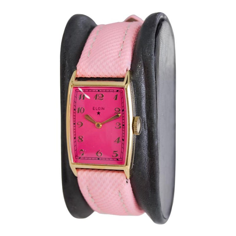 Elgin Yellow Gold Filled Art Deco Tonneau Shaped Watch with Custom ...