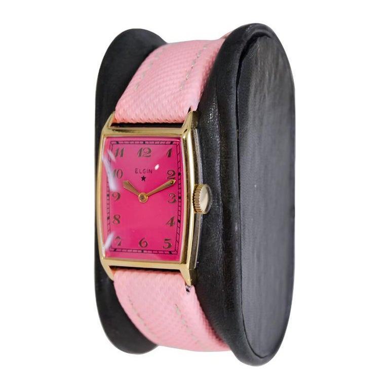 Elgin Yellow Gold Filled Art Deco Tonneau Shaped Watch with Custom ...