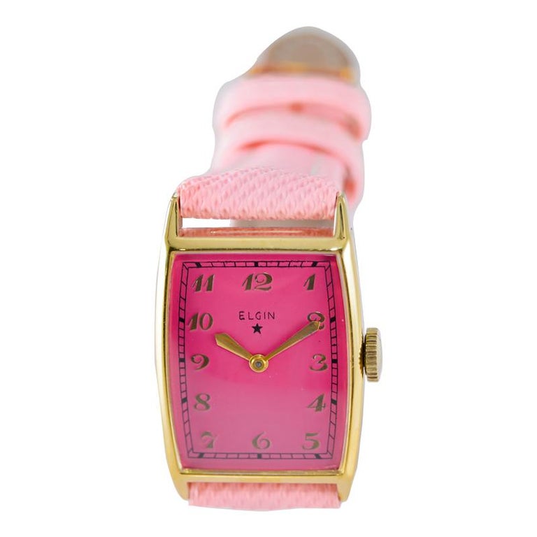 Elgin Yellow Gold Filled Art Deco Tonneau Shaped Watch with Custom ...
