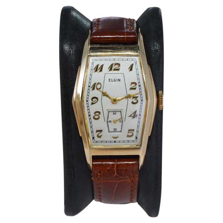 Elgin Yellow Gold Filled Art Deco Tortue Shaped Watch from 1938 at 1stDibs