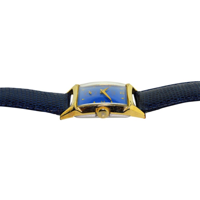 Elgin Yellow Gold Filled Royal Blue Dial Automatic Watch, circa 1950s ...