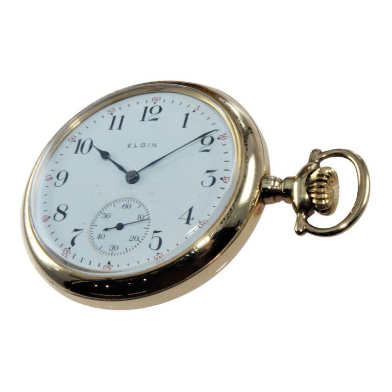 Elgin Yellow Gold Filled Open Face American Pocket Watch circa 1912 ...