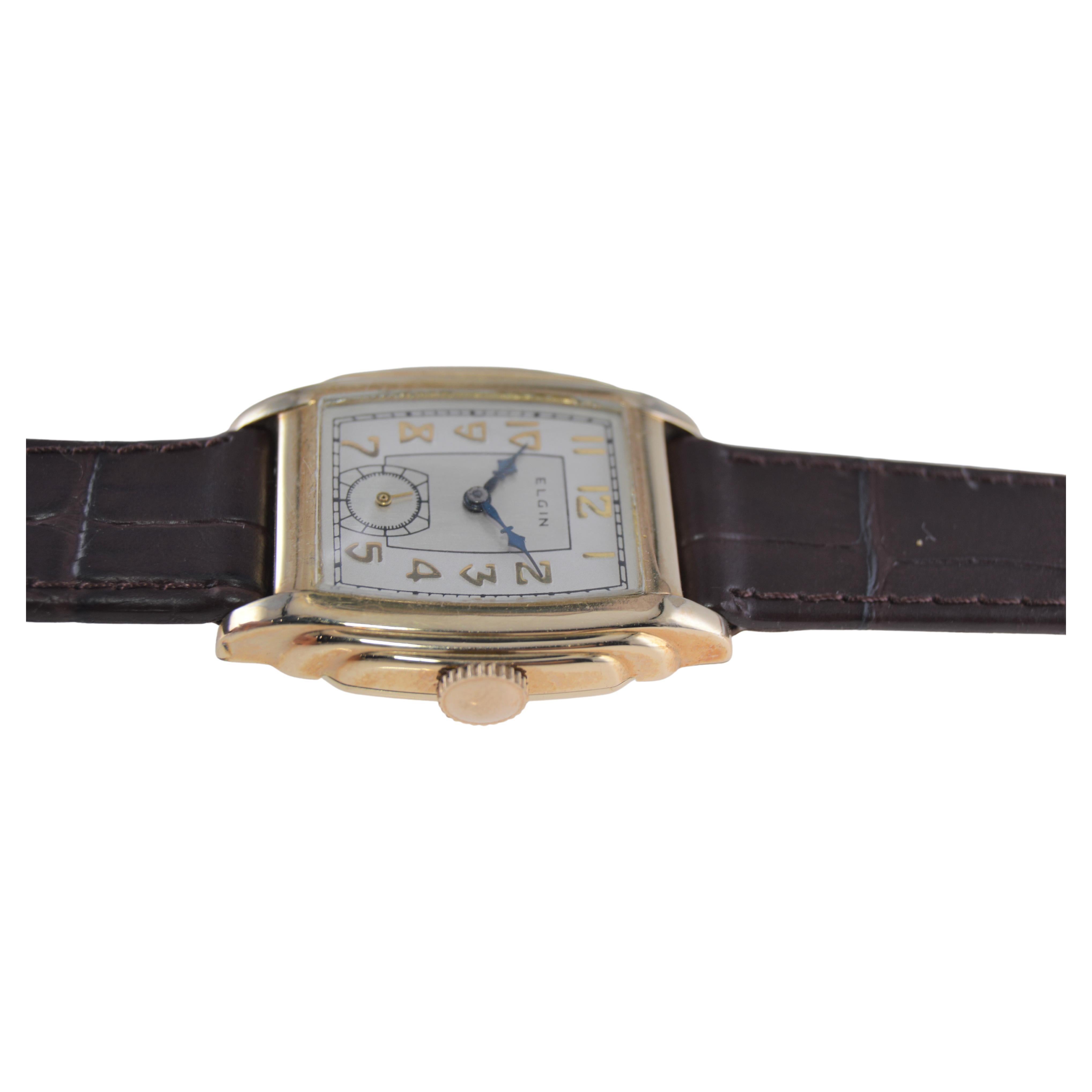 Elgin Yellow Gold Filled Tonneau Shape Watch Circa 1931 with Original ...