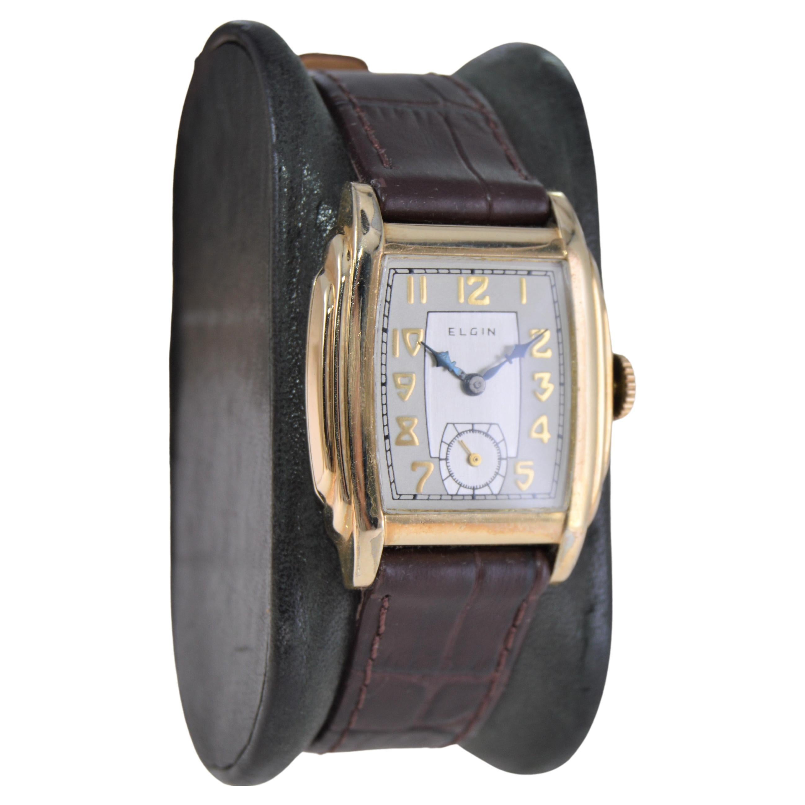 Elgin Yellow Gold Filled Tonneau Shape Watch Circa 1931 with Original ...