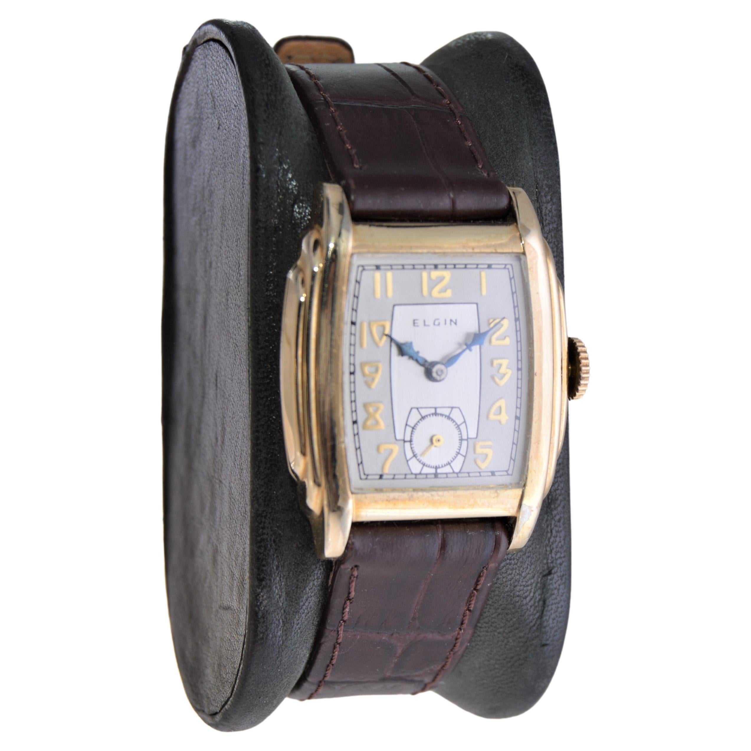 Elgin Yellow Gold Filled Tonneau Shape Watch Circa 1931 with Original ...