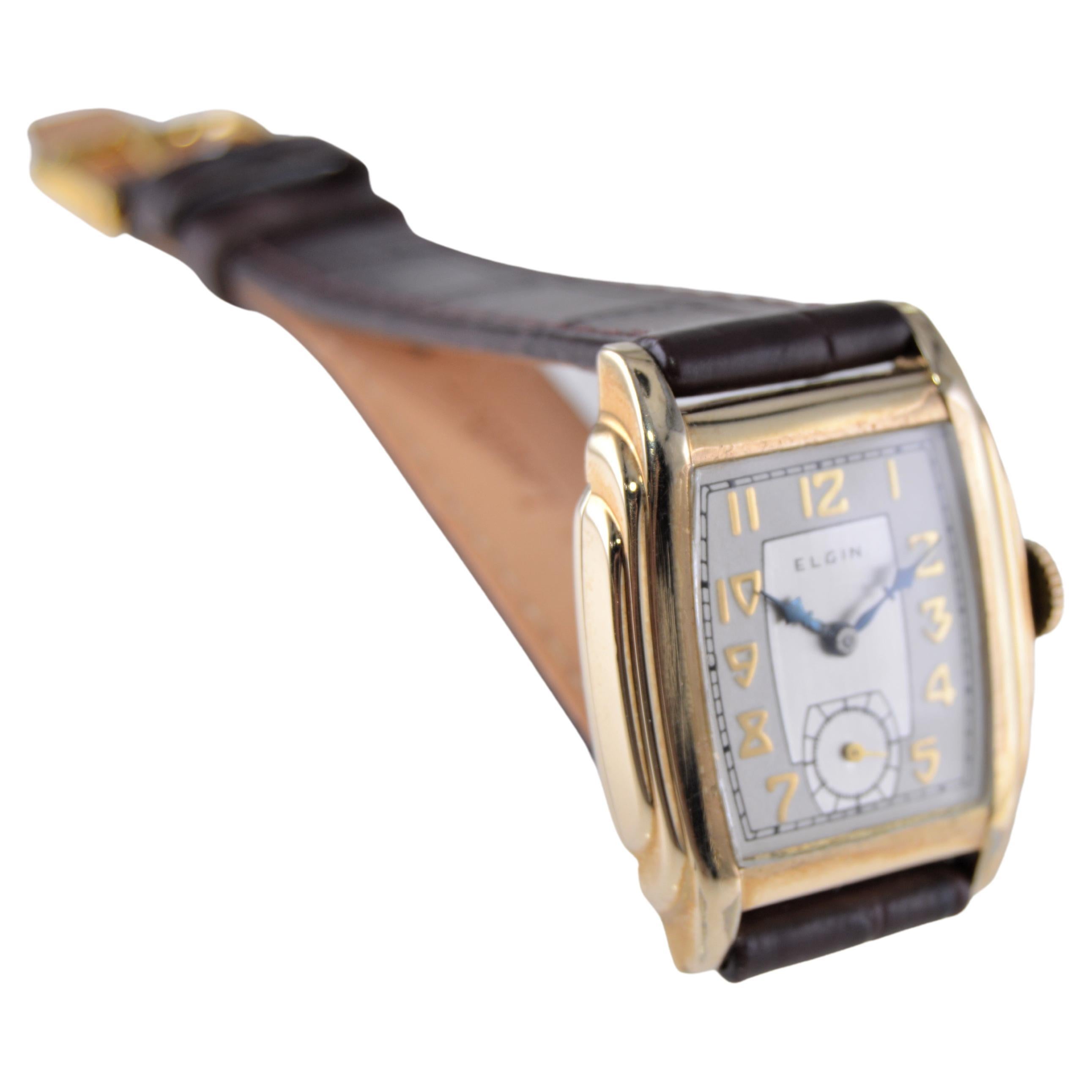 Elgin Yellow Gold Filled Tonneau Shape Watch Circa 1931 with Original ...