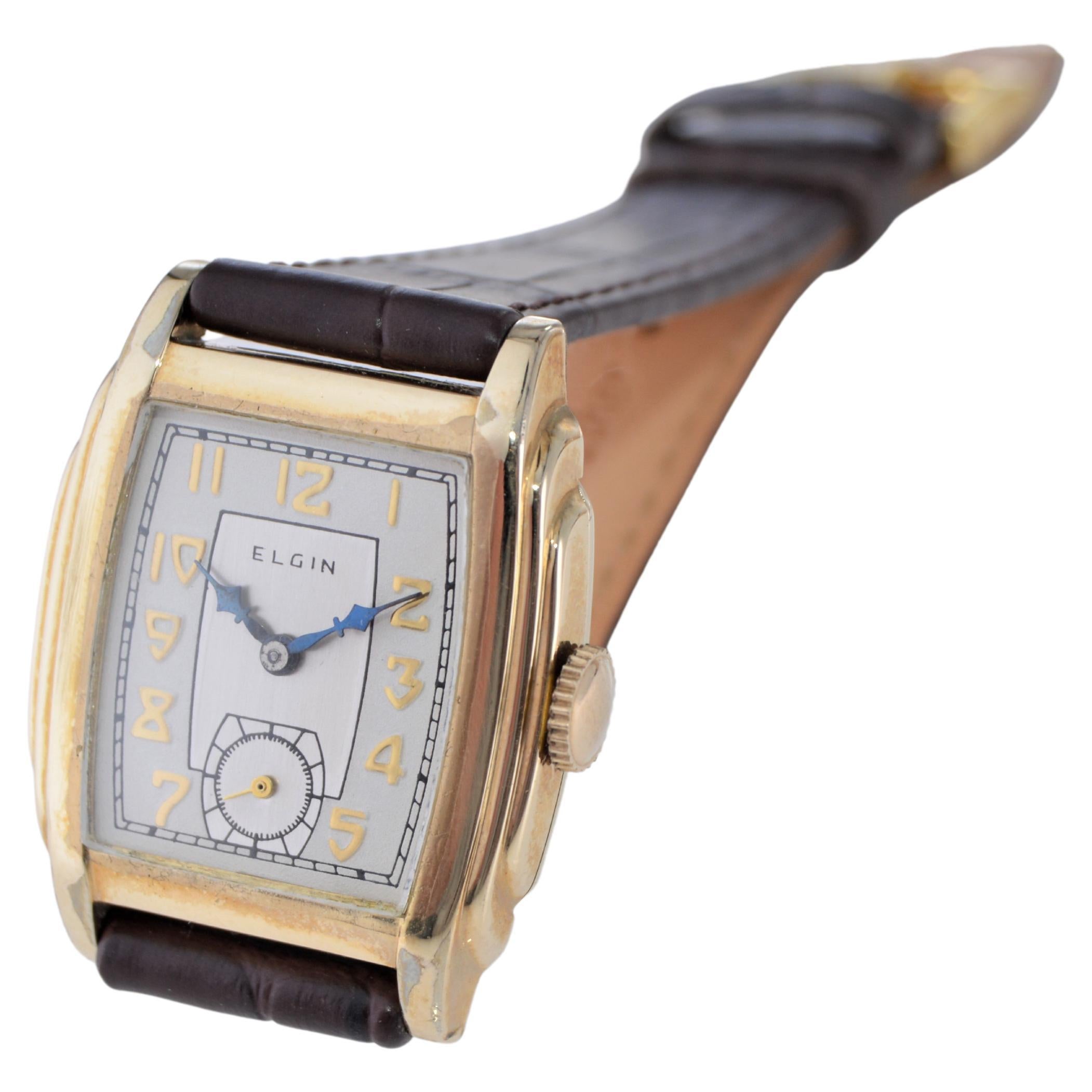 Elgin Yellow Gold Filled Tonneau Shape Watch Circa 1931 with Original ...