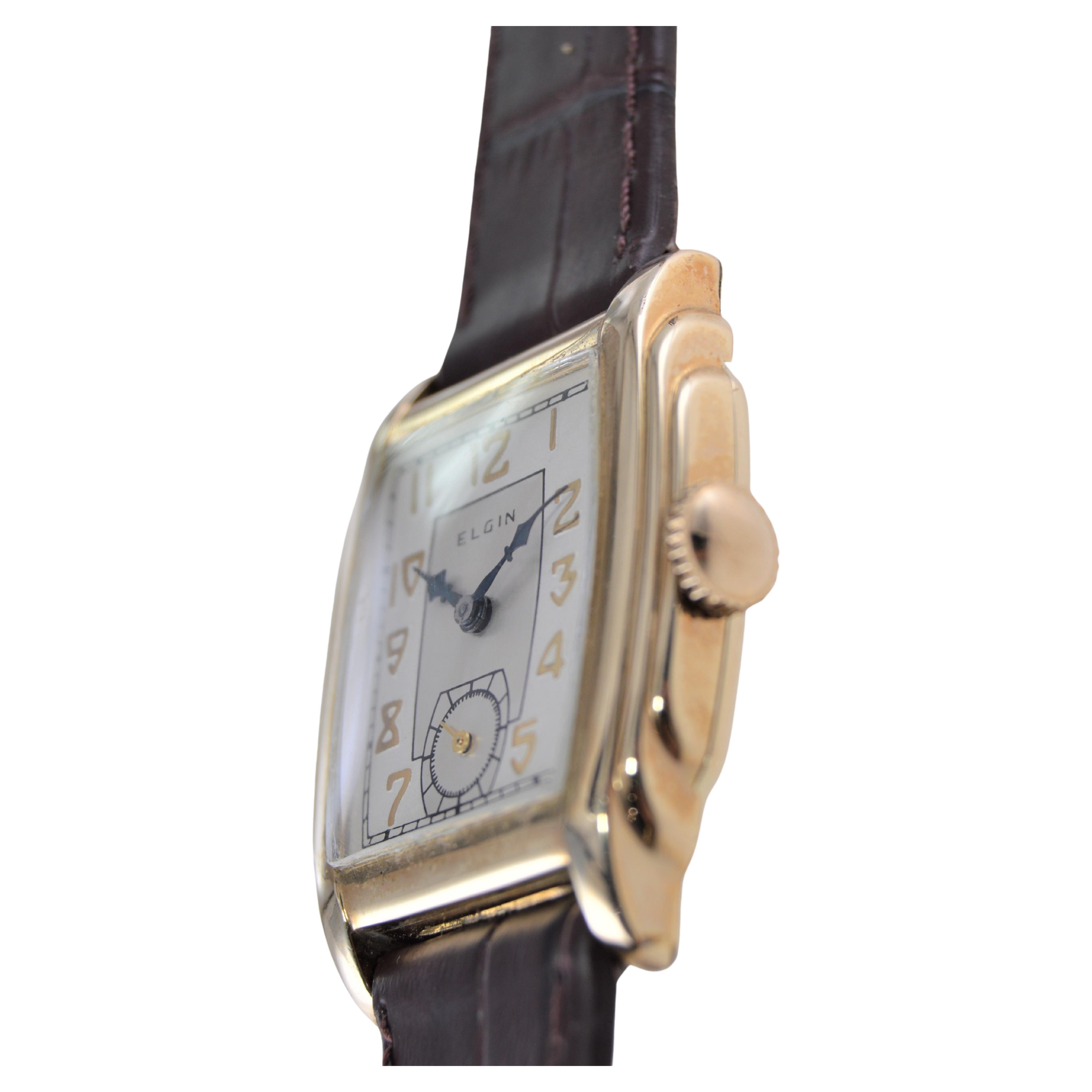 Elgin Yellow Gold Filled Tonneau Shape Watch Circa 1931 with Original ...