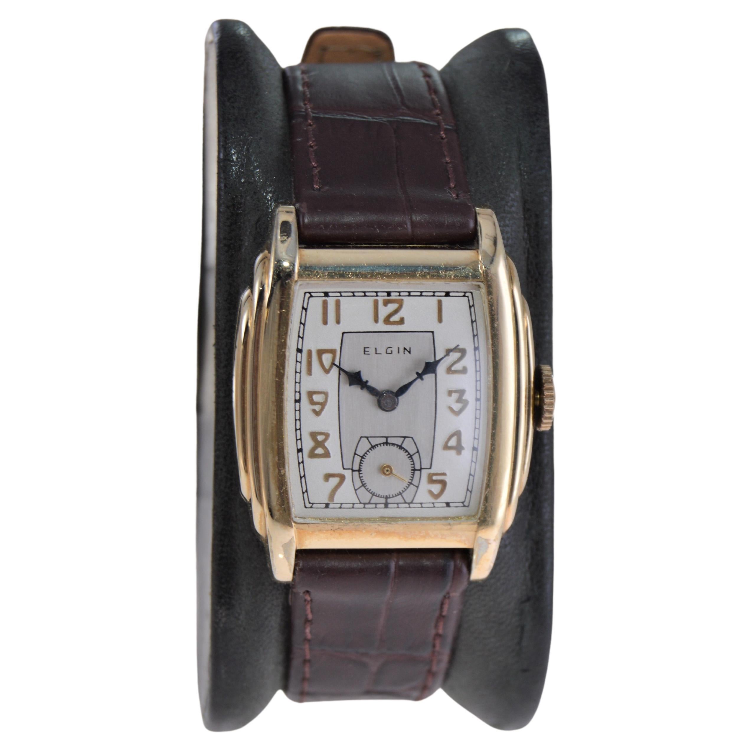 Elgin Yellow Gold Filled Tonneau Shape Watch Circa 1931 with Original ...