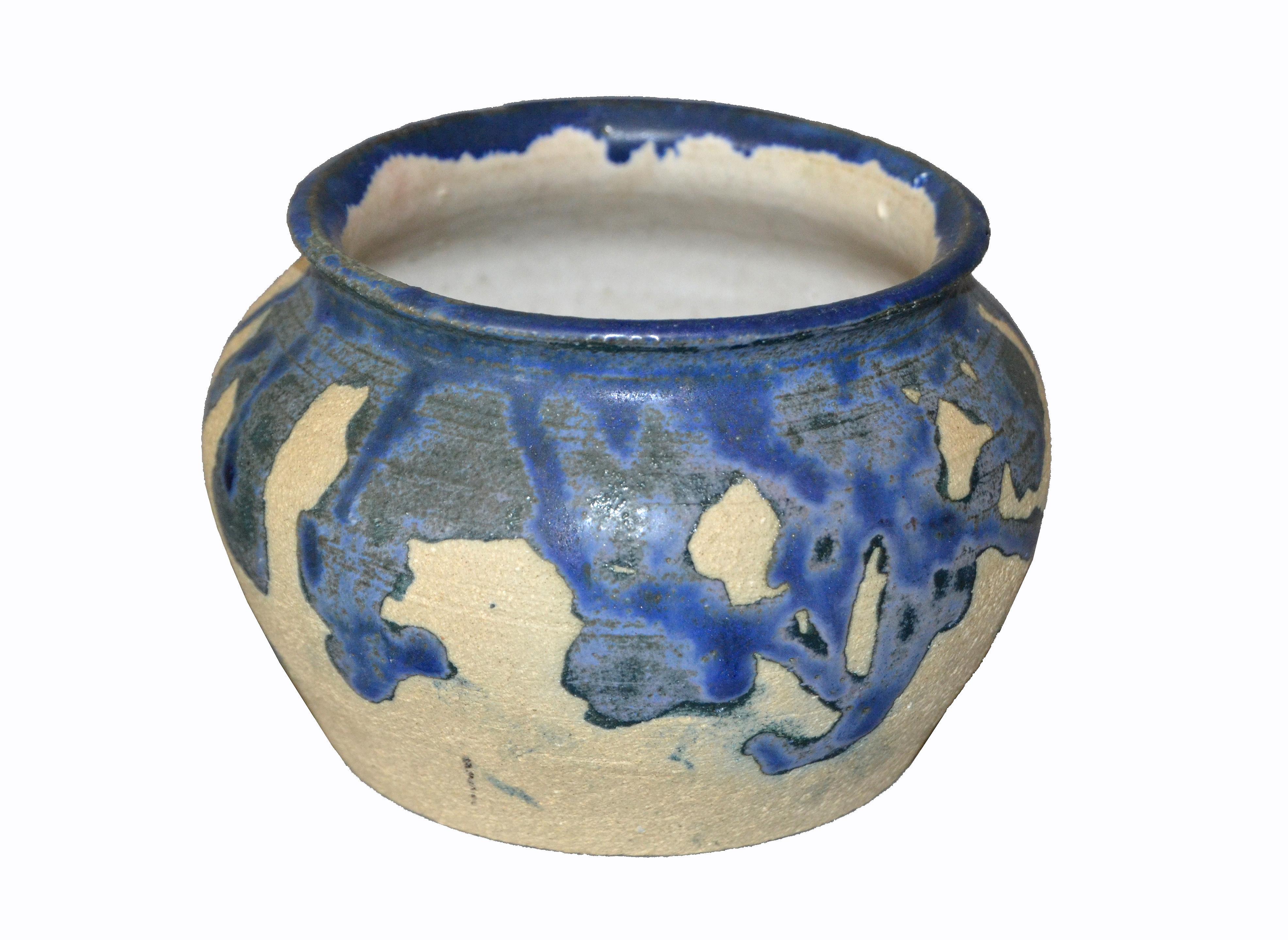 Eli Hanemann Vintage Drip Glaze Blue and Beige Pottery Ceramic Bowl ...