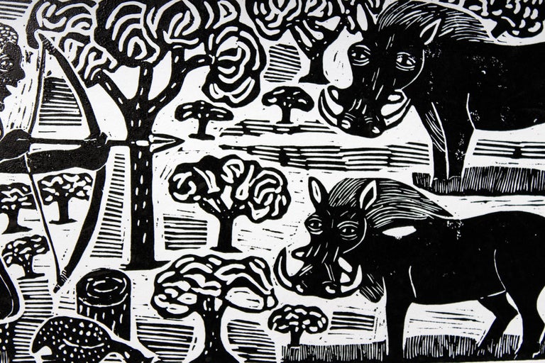 Elia Shiwoohamba - The hunter man, Elia Shiwoohamba, Linoleum block ...