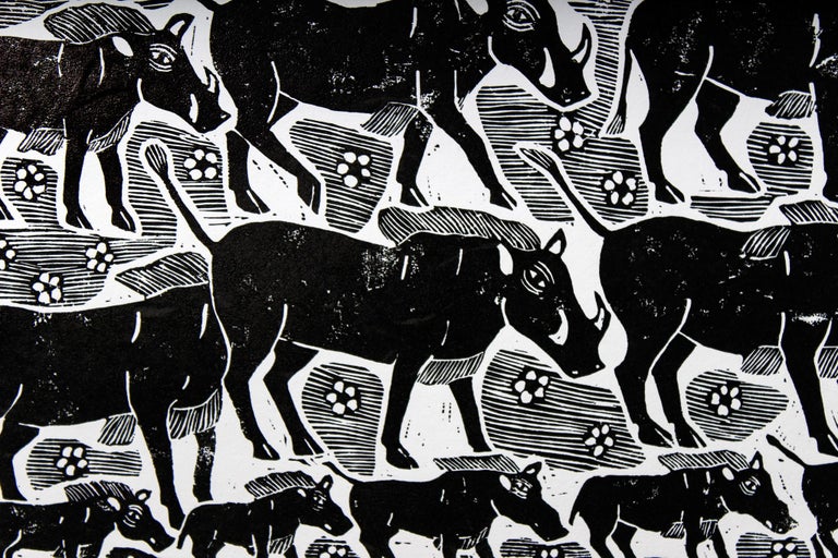 Elia Shiwoohamba - The warthogs, Elia Shiwoohamba, Linoleum block print ...