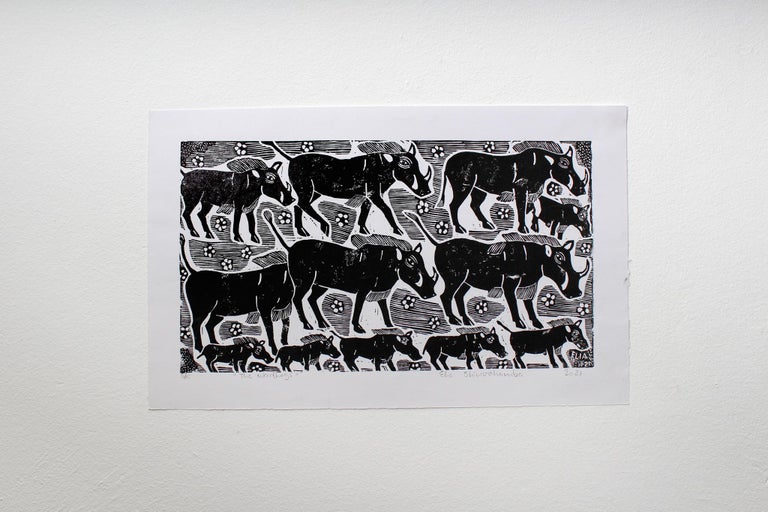 Elia Shiwoohamba - The warthogs, Elia Shiwoohamba, Linoleum block print ...