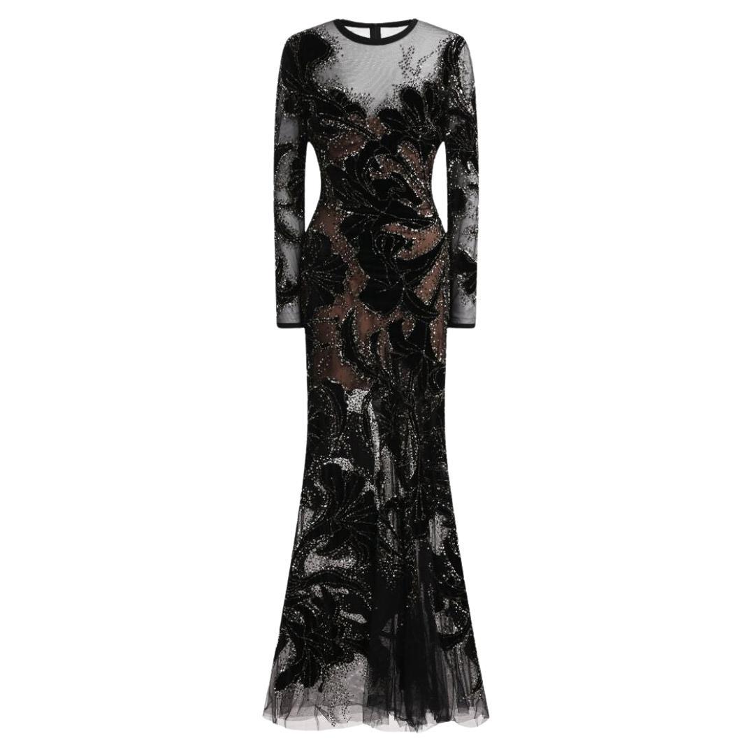 Elie Saab Black Velvet Embellished Evening Gown Fall/Winter 2017 Size ...