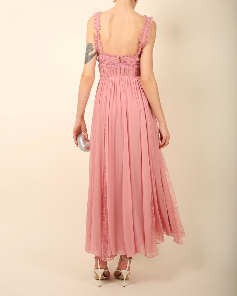 Elie Saab pink lace trimmed cut out corset bustier maxi dress gown 34 ...