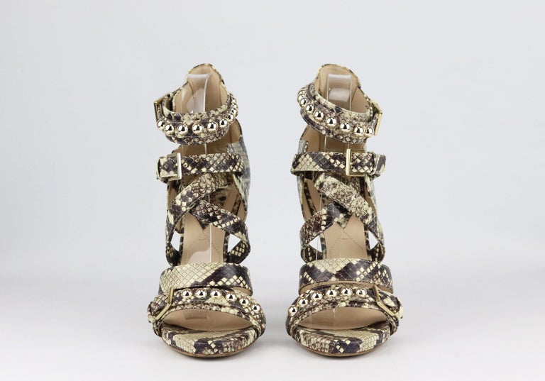 Elie Saab Studded Snake Effect Leather Sandals For Sale at 1stDibs