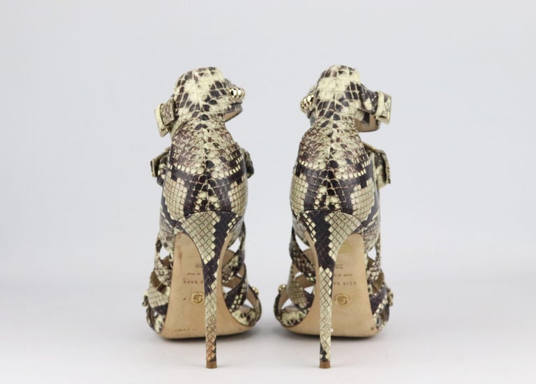 Elie Saab Studded Snake Effect Leather Sandals For Sale at 1stDibs