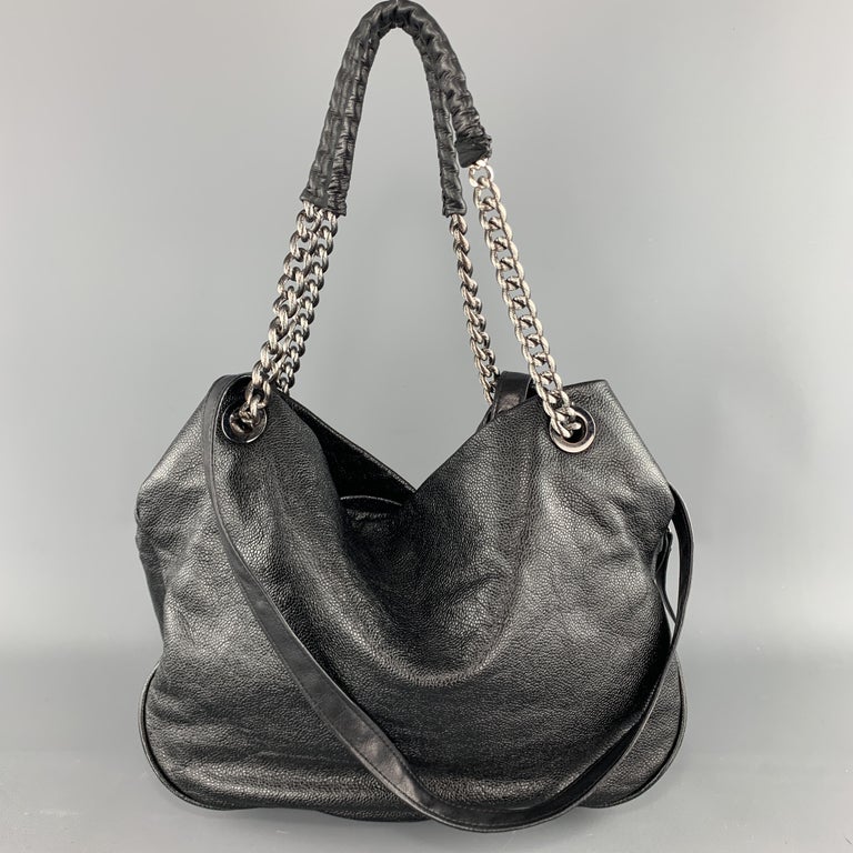 ELIE TAHARI Black Textured Leather Triple COmpartment Chain Straps ...