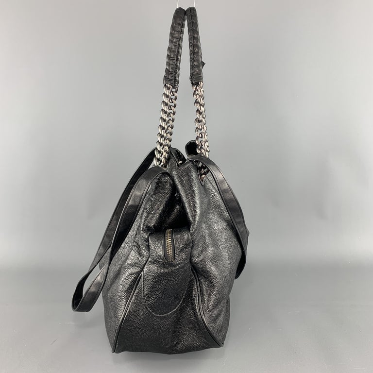 ELIE TAHARI Black Textured Leather Triple COmpartment Chain Straps ...