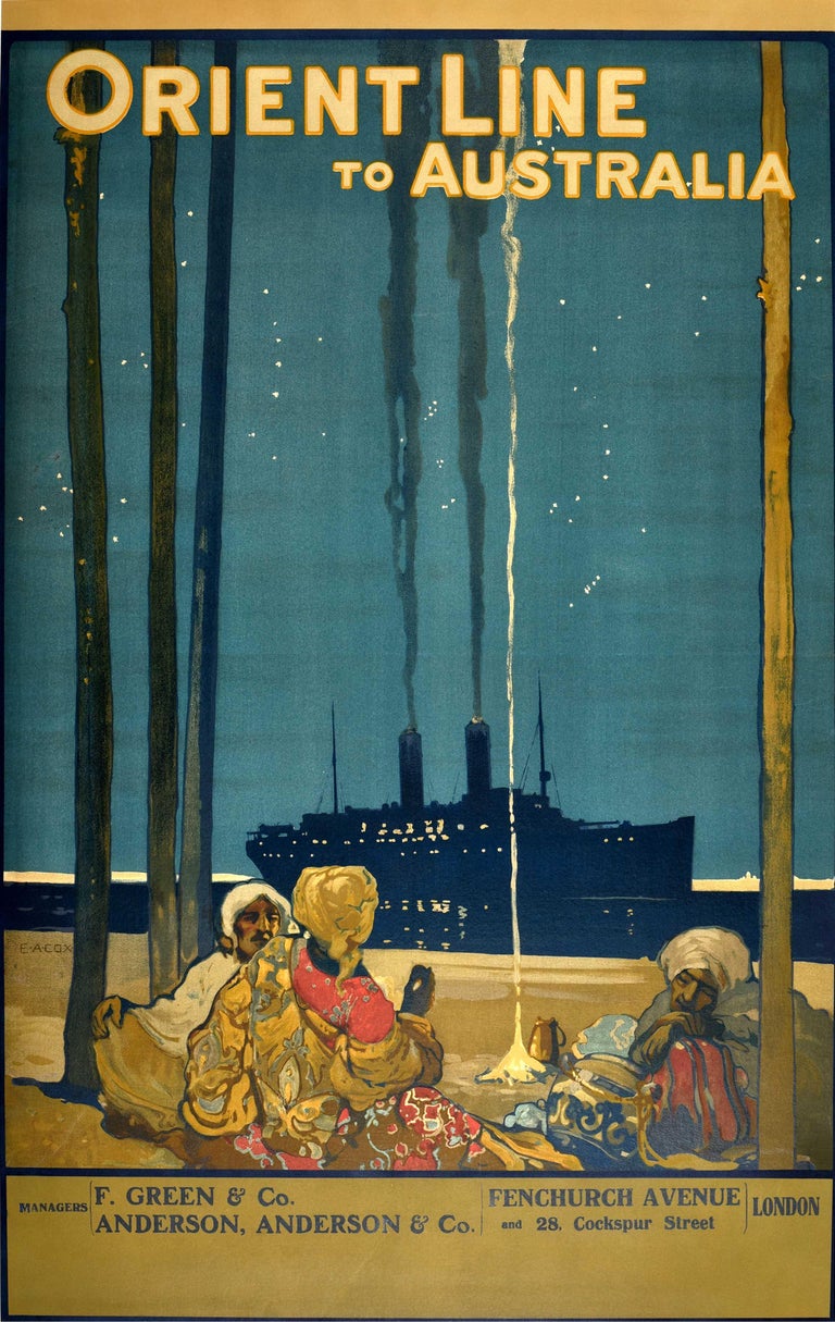 Elijah Albert Cox - Original Antique Poster Orient Line To Australia ...