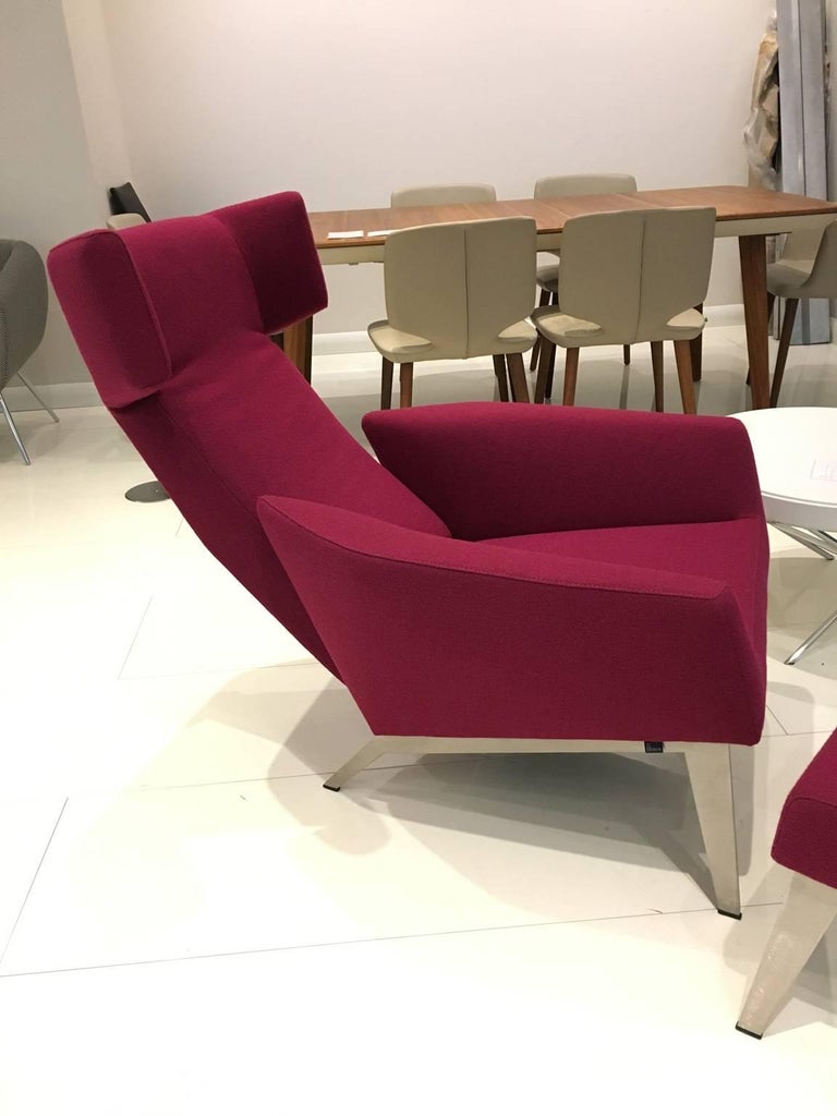 Elixer Reclining Lounge Chair in Magenta Fabric Brushed Stainless by ...