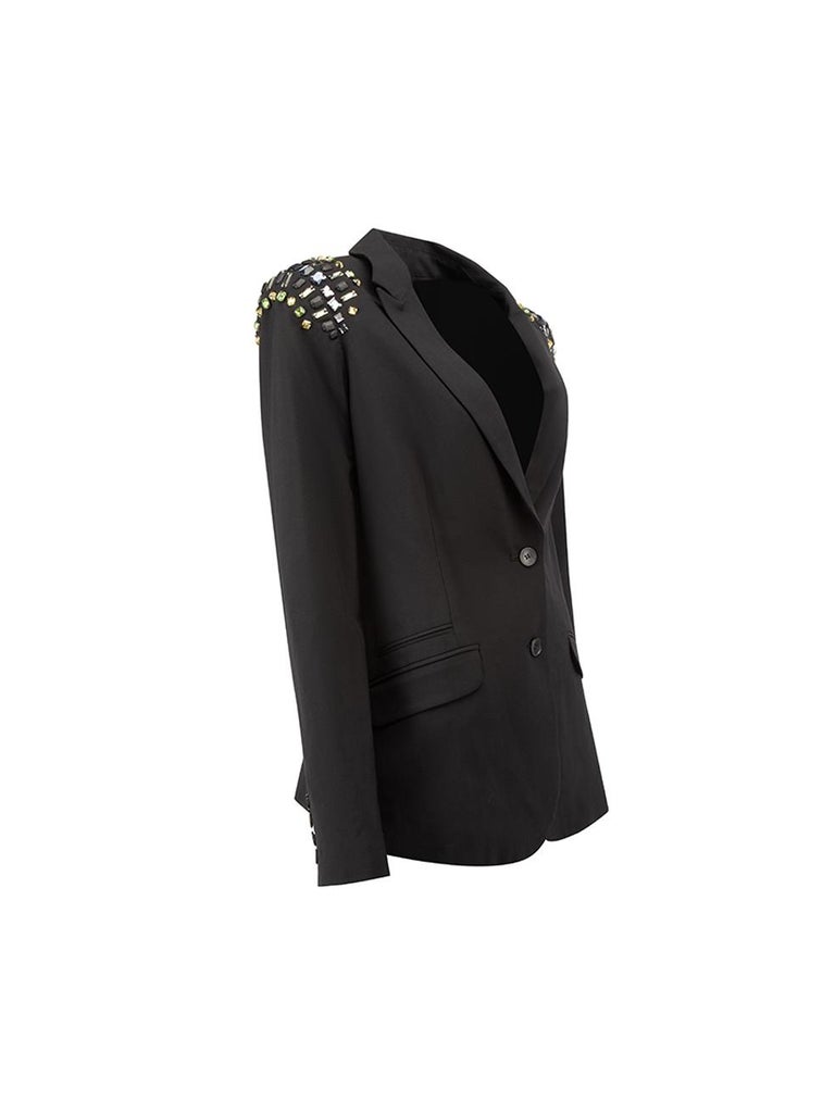 Elizabeth and James Women's Black Gemstone Embellished Shoulder Blazer ...