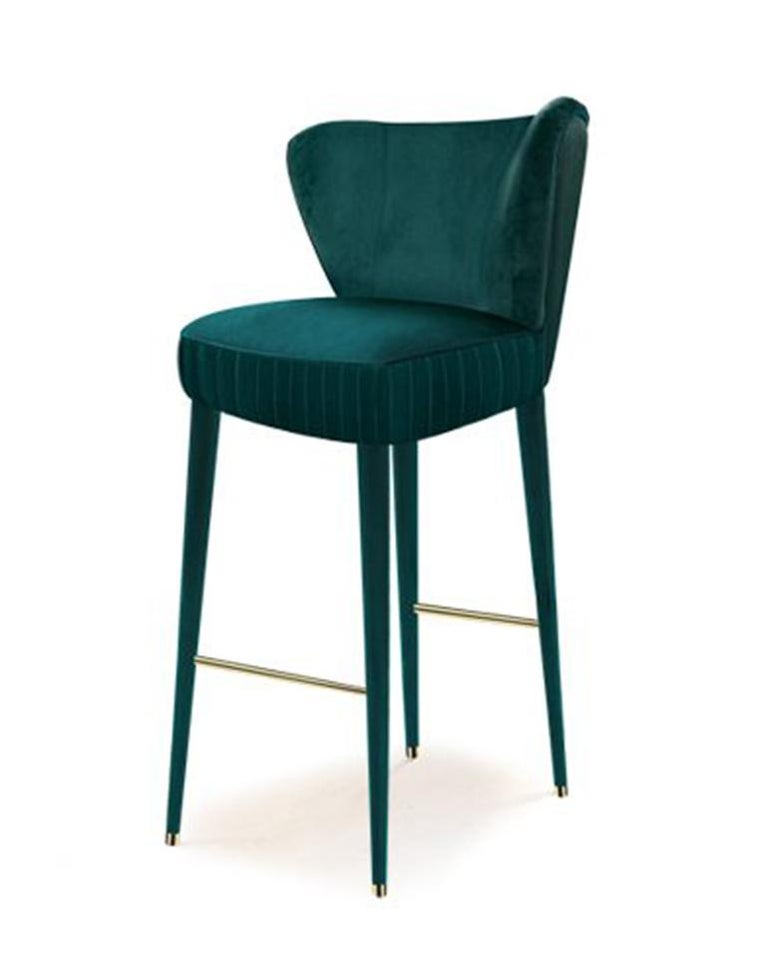 Elizabeth Bar Chair with Silk Velvet and Polished Brass For Sale at 1stDibs