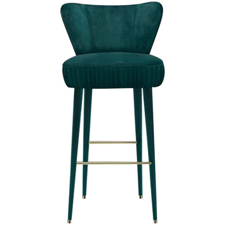 Elizabeth Bar Chair with Silk Velvet and Polished Brass For Sale at 1stDibs
