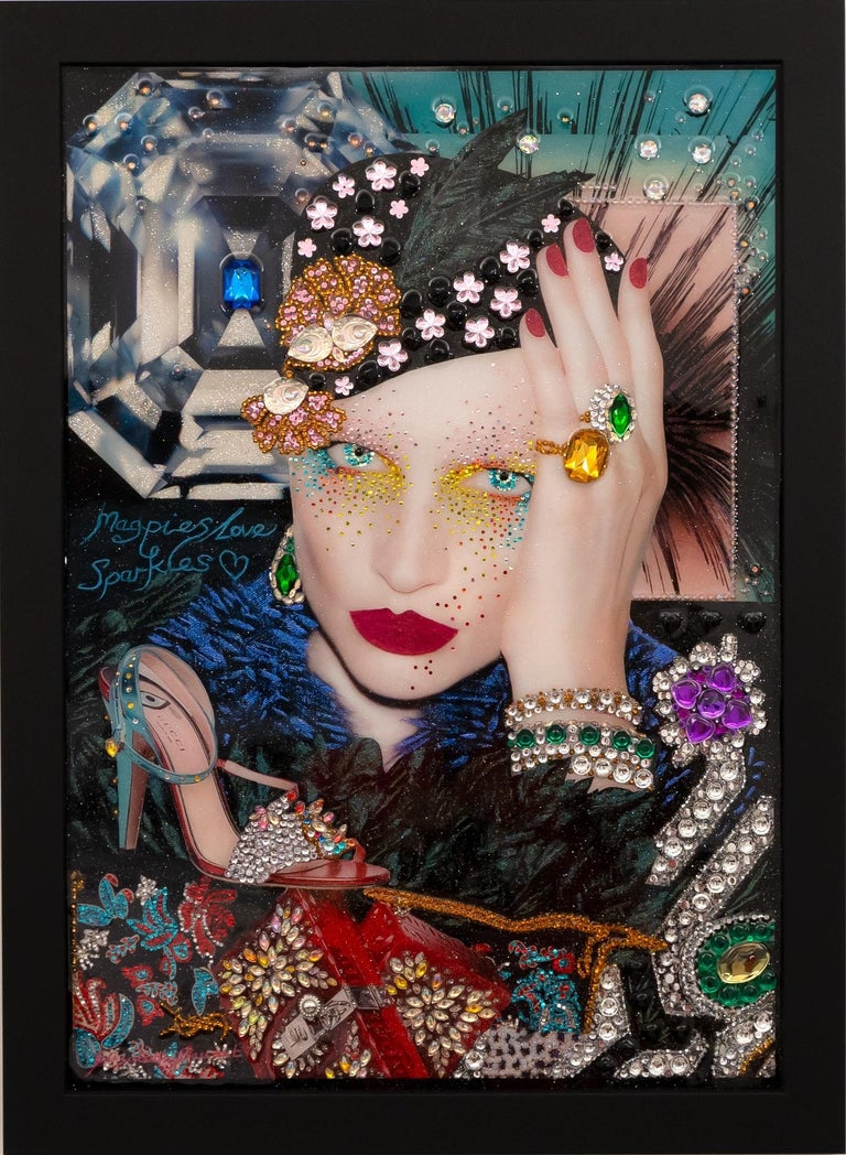 Elizabeth Bessant - Magpies Love Sparkles - modern mixed media crystal ...