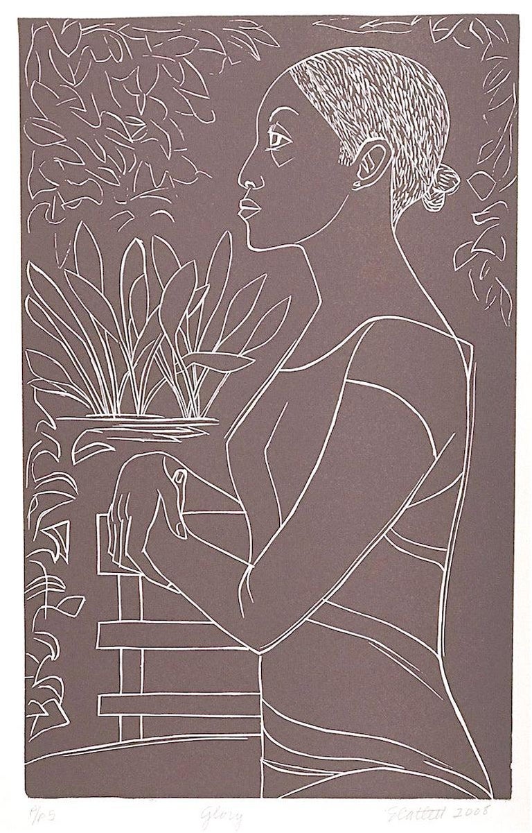 Elizabeth Catlett - GLORY Hand Cut Linoleum Print, White Line Portrait ...