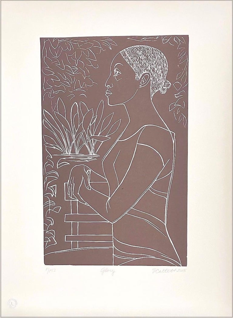 Elizabeth Catlett - GLORY Signed Linocut, Poetic Female Portrait, Black ...