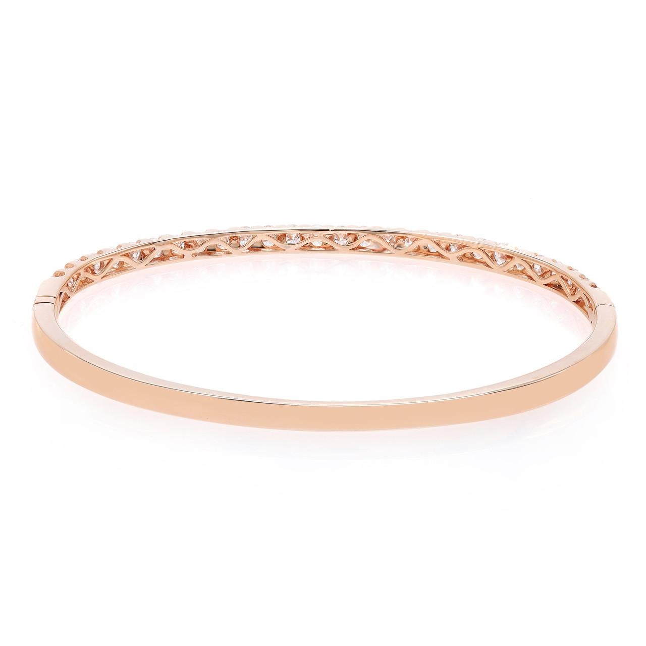 Elizabeth Fine Jewelry 0.99 Carat Diamond Bangle Bracelet 18K Rose Gold ...