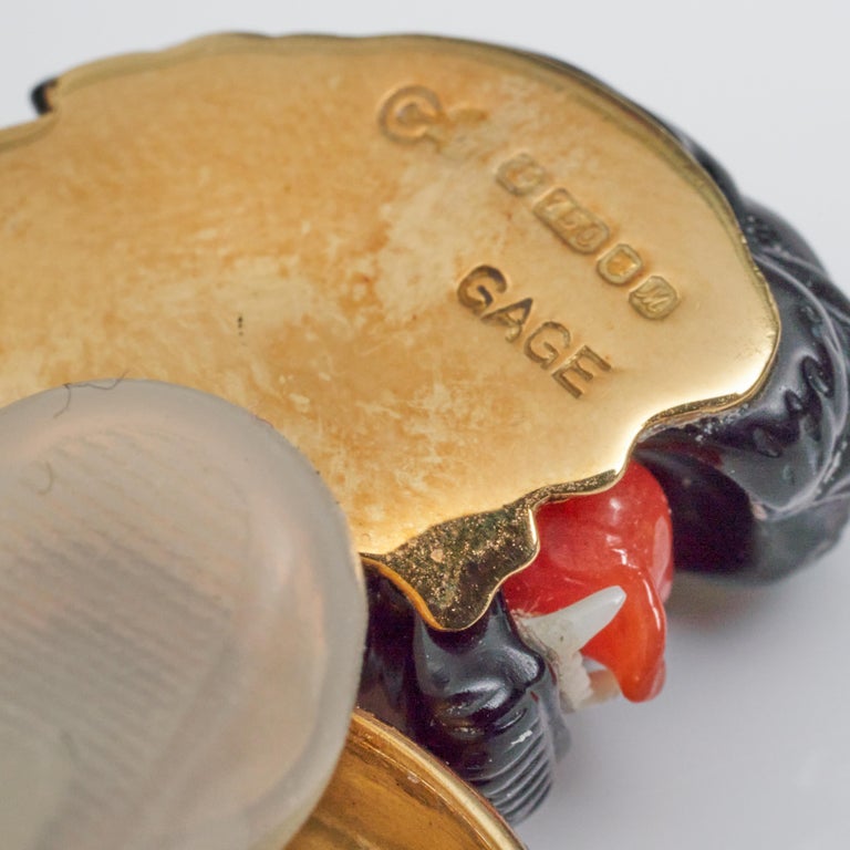 Elizabeth Gage 18K, Carved Black Onyx, Coral and Black Enamel Panther ...