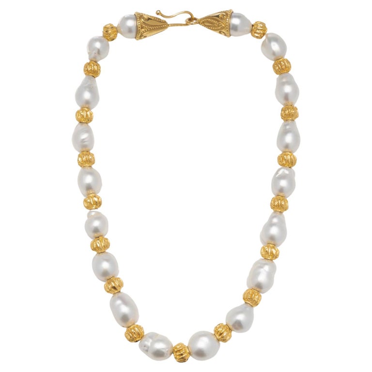 ELIZABETH GAUGE 22kt gold South Sea Cultured Pearl Necklace with Dragon ...