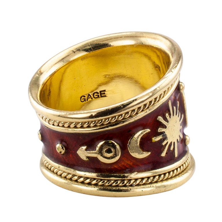 Elizabeth Gage Enamel Gold Gemini Cigar Band Ring at 1stDibs
