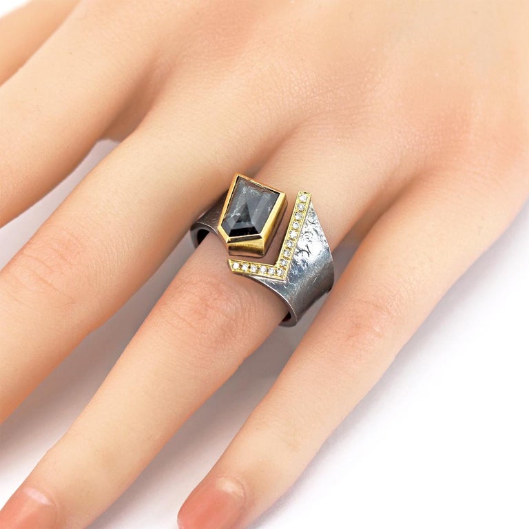Elizabeth Garvin Black and White Diamond Oxidized Silver Gold One of a ...