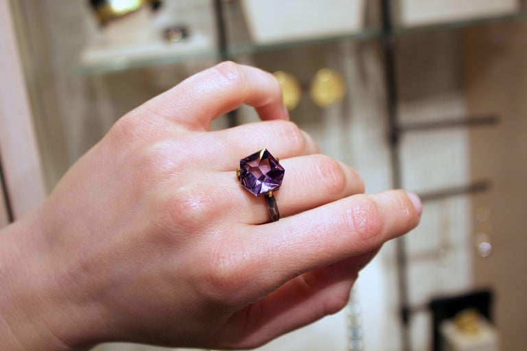 Elizabeth Garvin Custom Cut Amethyst Gold Oxidized Silver Ring For Sale ...