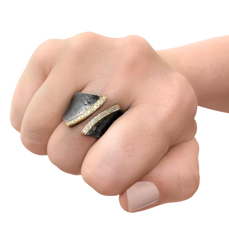 Elizabeth Garvin Diamond Edges Gold Oxidized Silver Open Band Cyclone ...