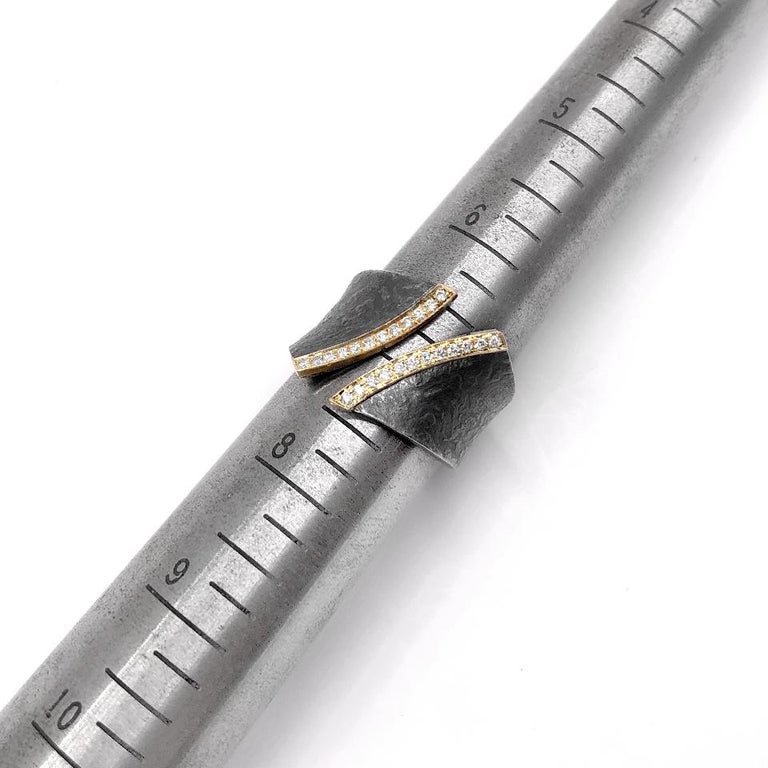 Elizabeth Garvin Diamond Edges Gold Oxidized Silver Open Band Cyclone ...