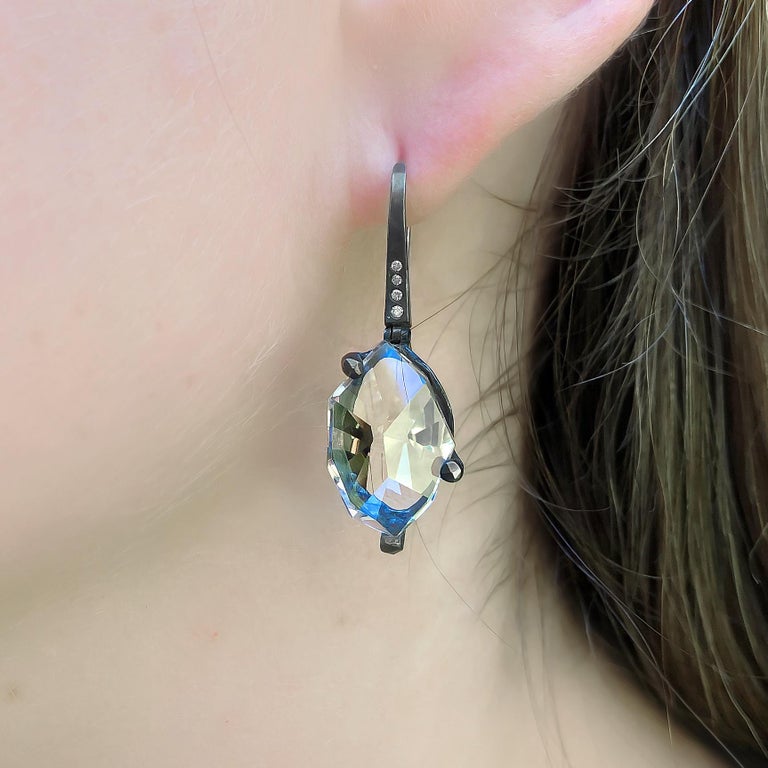 Mirror-Cut Colorless Quartz Diamond Oxidized Silver Earrings, Elizabeth ...