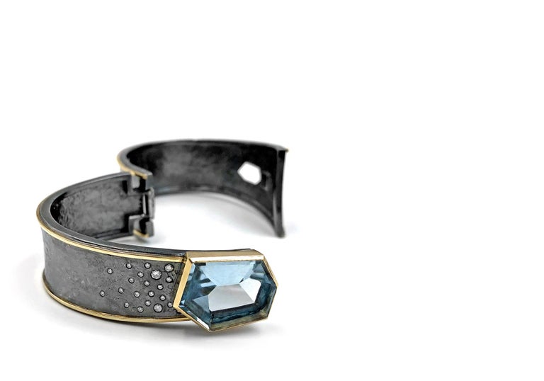 Aquamarine Diamond Silver Gold One of a Kind Cuff Bracelet, Elizabeth ...