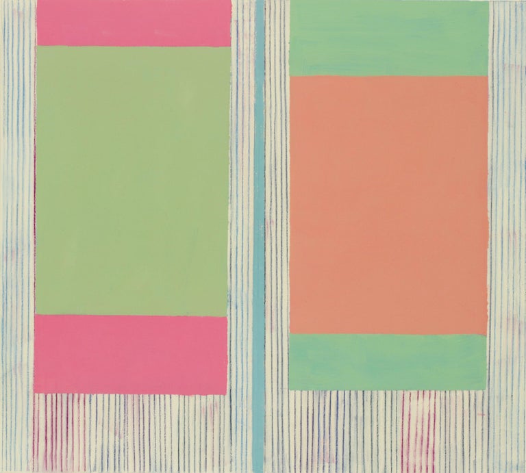 Elizabeth Gourlay - Zinnia Two, Abstract Painting on Paper, Coral, Pink ...