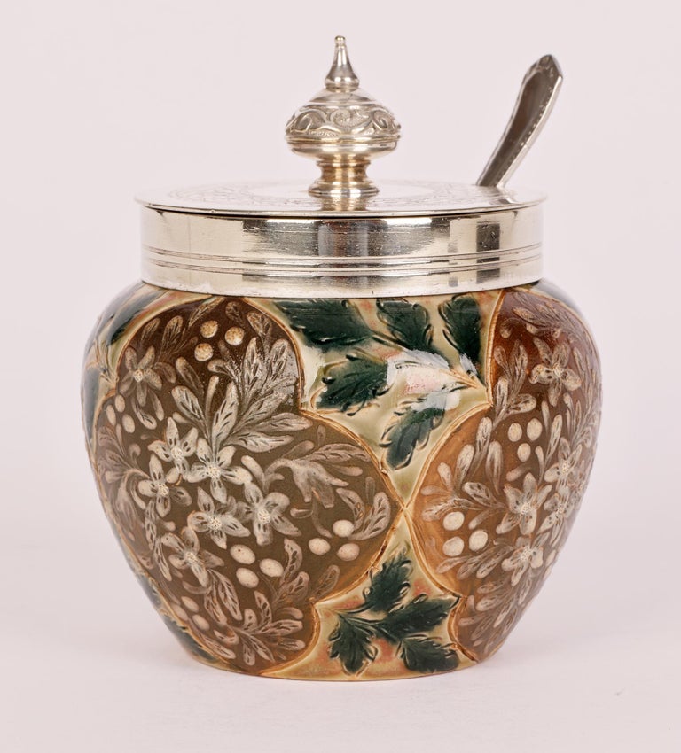Elizabeth Hamilton for Doulton Lambeth Silver-Plate Mounted Preserve ...