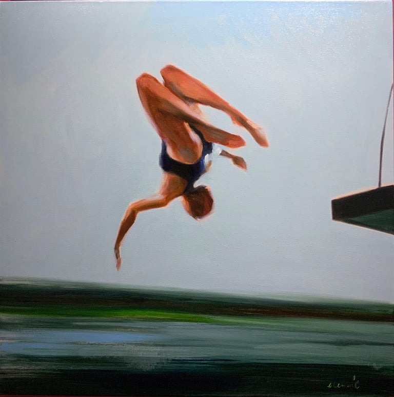 Elizabeth Lennie - "Freestyle 2" oil painting of a girl flipping off a ...