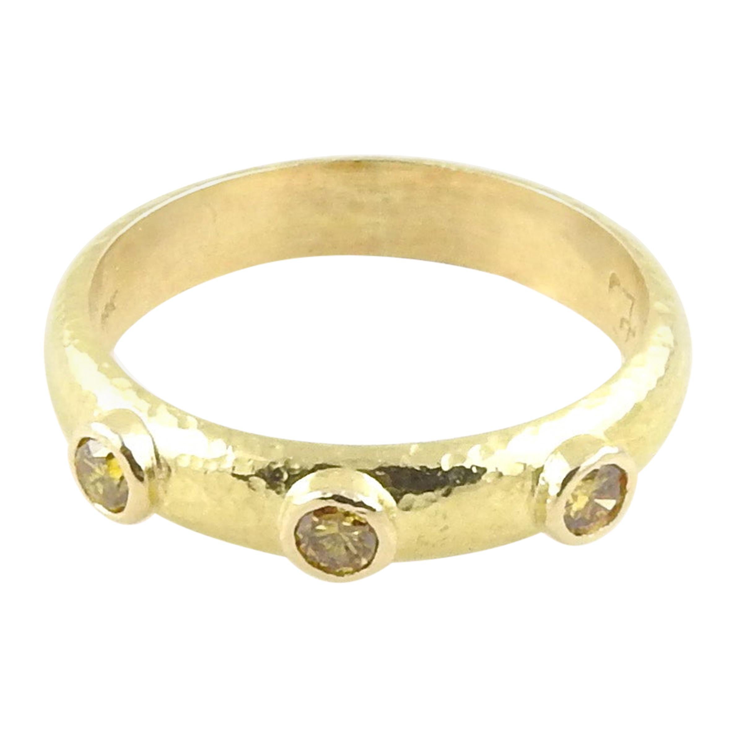 Elizabeth Locke 18 Karat Yellow Hammered Gold Yellow Diamond Stacking ...
