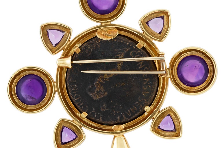 Elizabeth Locke 18 Karat Yellow Gold Amethyst Pin at 1stDibs