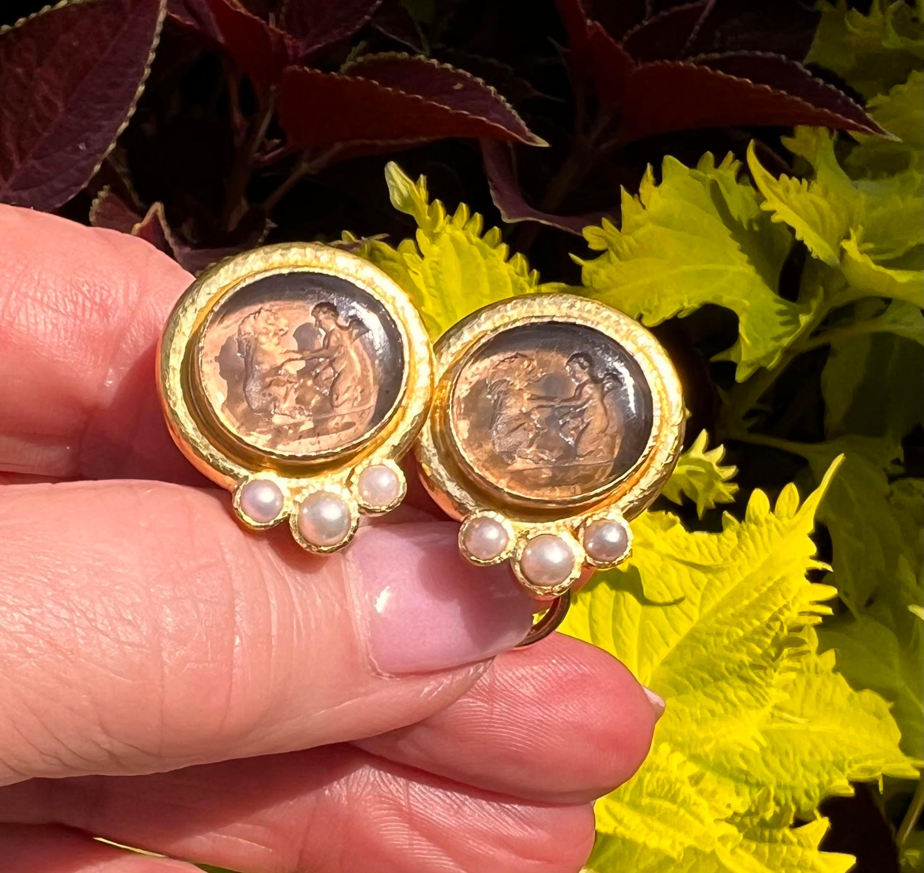 Elizabeth Locke 19k Gold Venetian Glass Pearl Earrings For Sale at 1stDibs