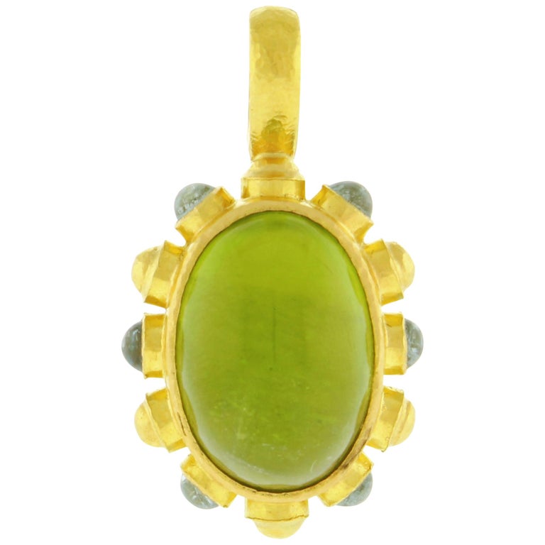 Elizabeth Locke Cabochon Peridot Drop Pendant at 1stDibs