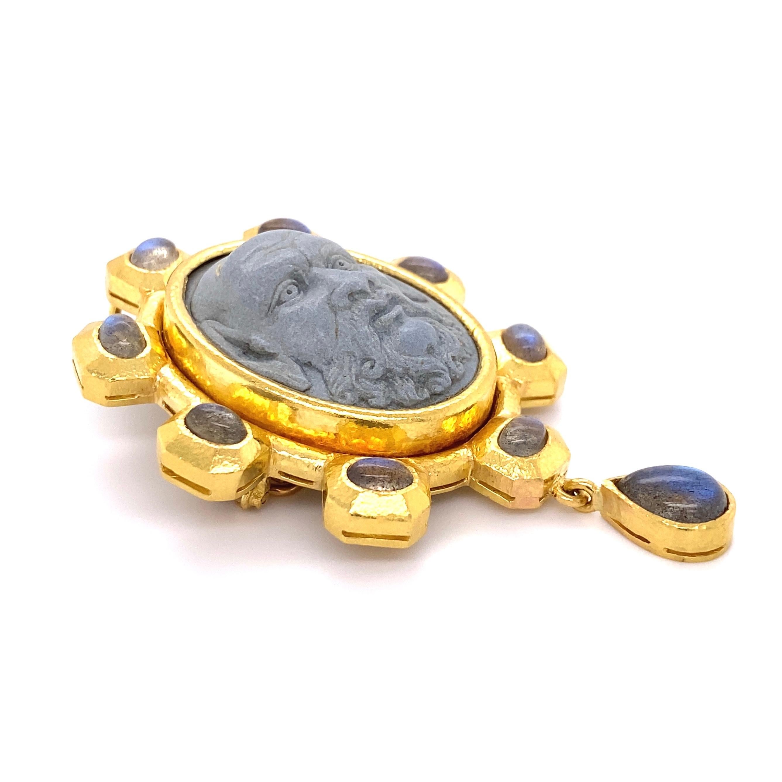 Elizabeth Locke Carved Lava and Moonstone Gold Brooch Pin Estate Fine ...
