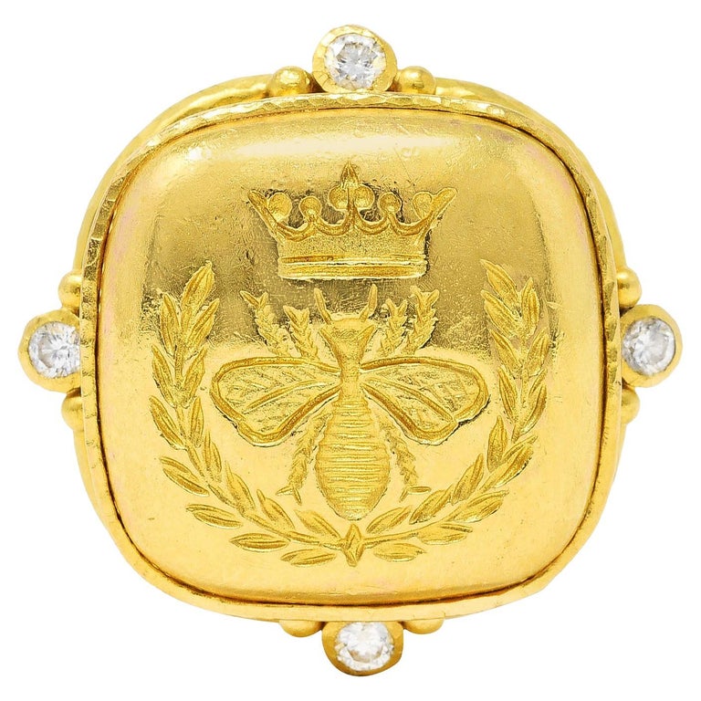 Elizabeth Locke Diamond 19 Karat Yellow Gold Queen Bee Ring at 1stDibs